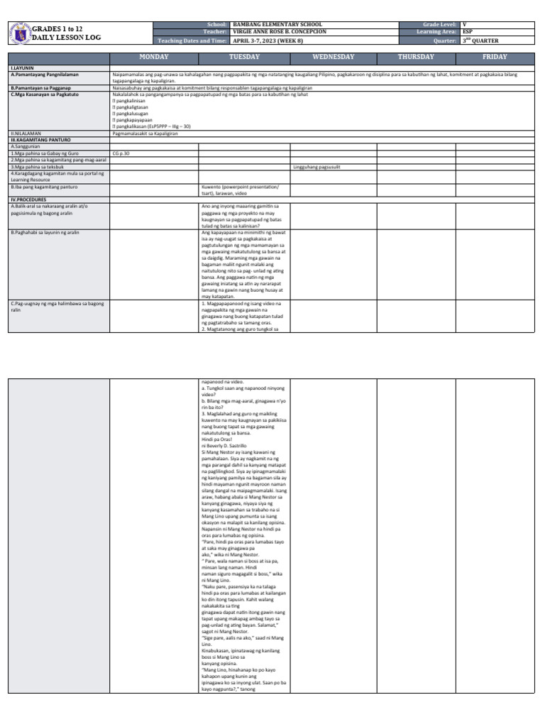 DLL - Esp 5 - Q3 - W8 | PDF