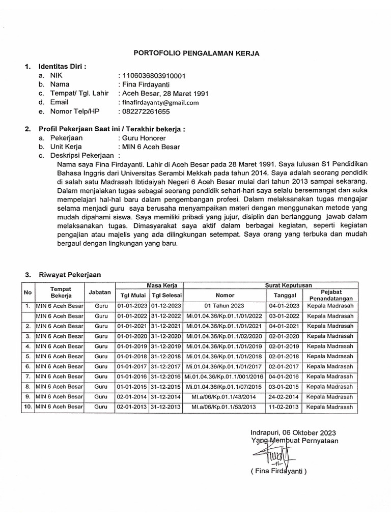 Surat Pengalaman Kerja - Forto Folio (Full) | PDF