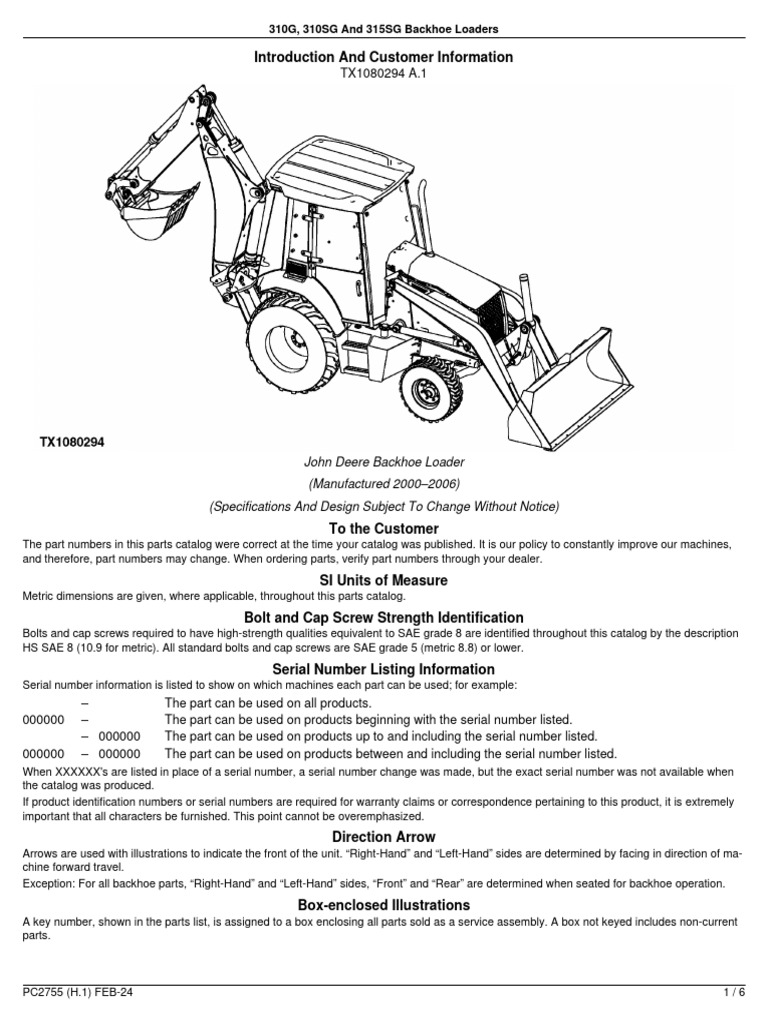 John Deere 310G/310SG/315SG Loader Parts Guide | PDF | Screw | Loader ...