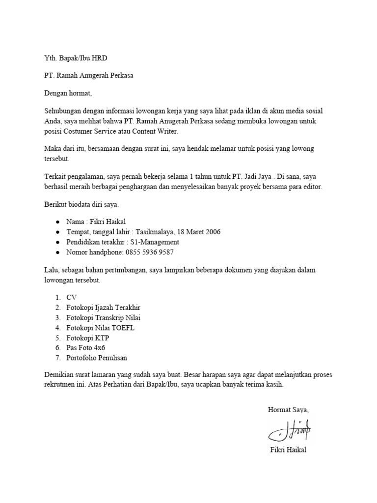 Surat Lamaran Kerja | PDF | Karier & Perkembangan | Bisnis