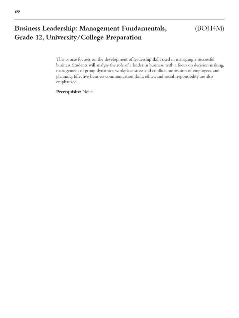 BOH4M Curriculum | PDF | Leadership | Strategic Planning