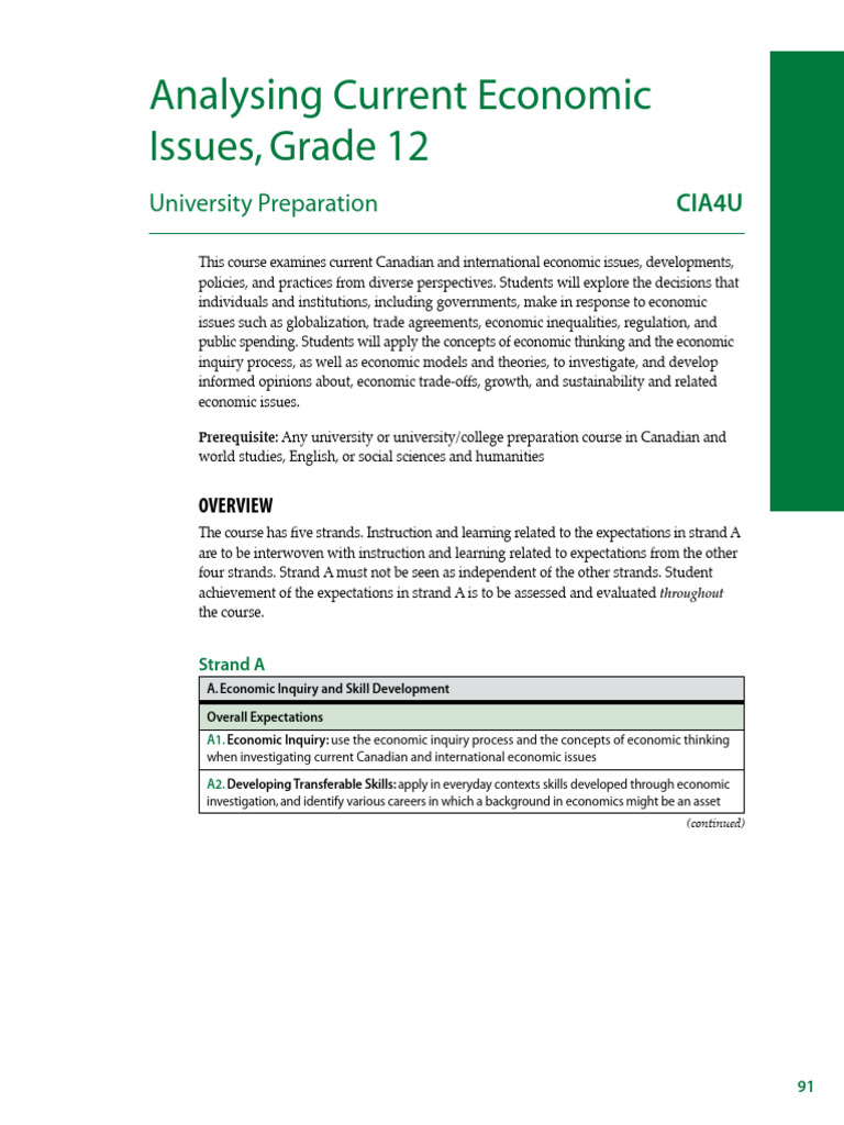 CIA4U Economic Issues Curriculum Overview | PDF | Economics | Taxes