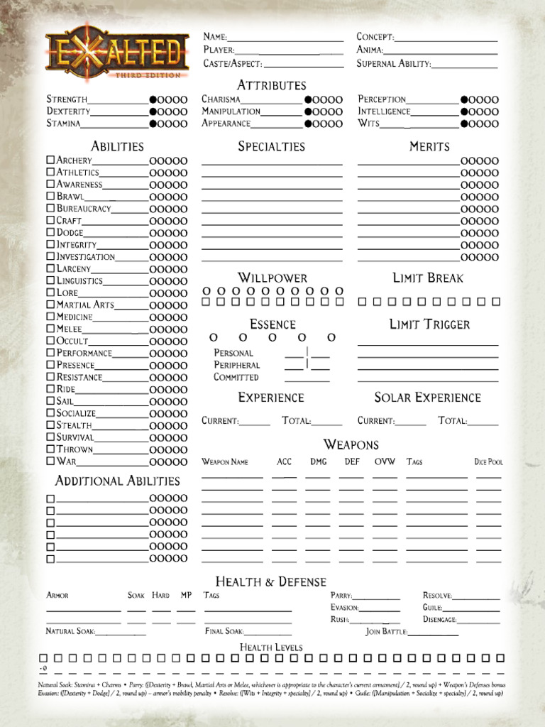 Exigents Character Sheet (Non Iteractive) | PDF