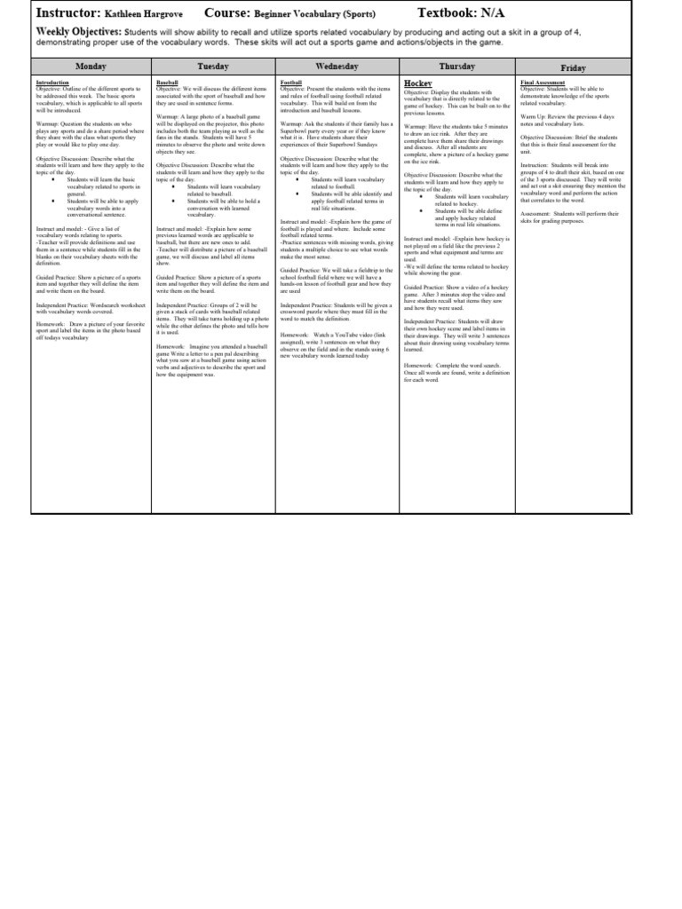5 Day Lesson Plan | PDF | Vocabulary | Word