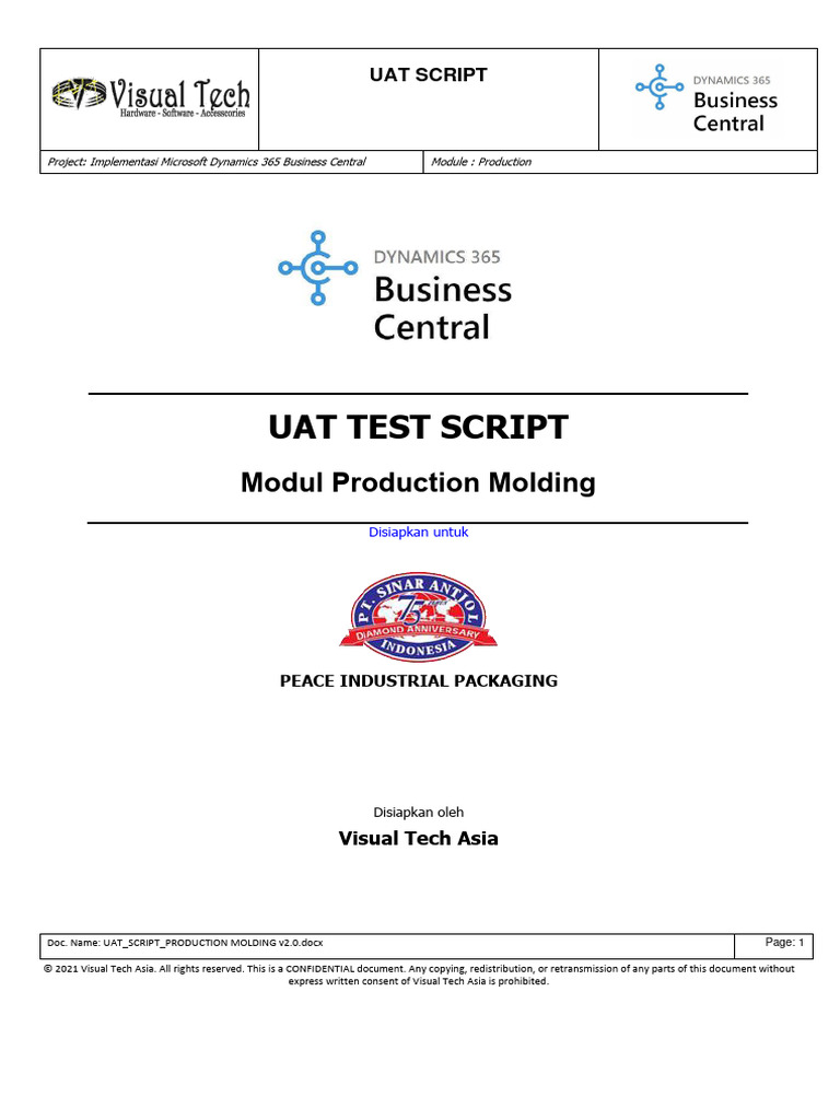 UAT - SCRIPT - PRODUCTION MOLDING v2.0 | PDF