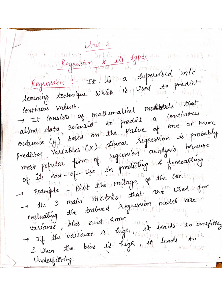 Machine Learning Unit 2 (Regression) | PDF