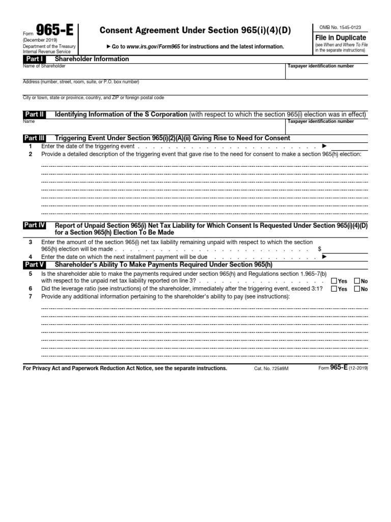 Consent Agreement Under Section 965 (I) (4) (D) : File in Duplicate ...