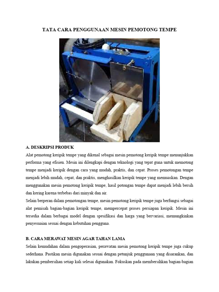 Modul Penggunaan Mesin Pemotong Tempe | PDF | Memasak, Makanan, & Anggur