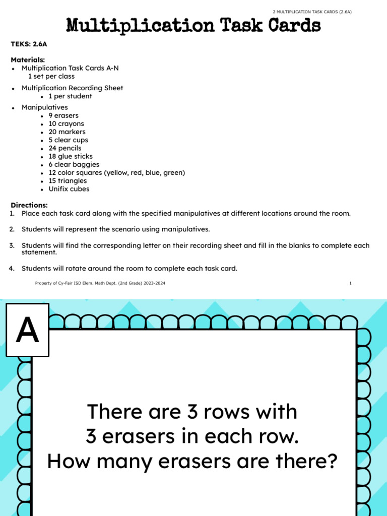 2 Multiplication Task Cards 2.6a | PDF