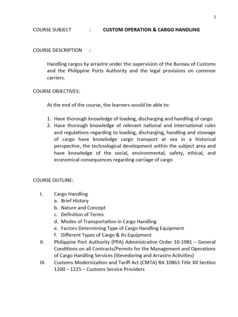 Cargo Handling and Customs Operations | PDF | Cargo | Transport