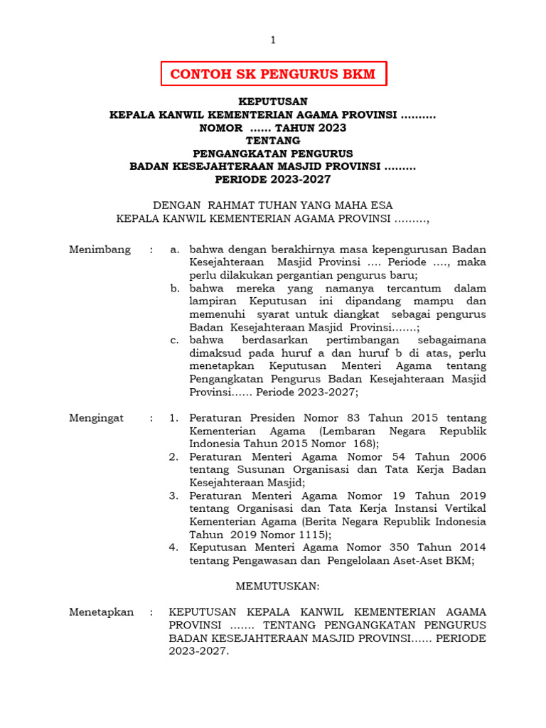 Pengangkatan Pengurus BKM 2023-2027 | PDF