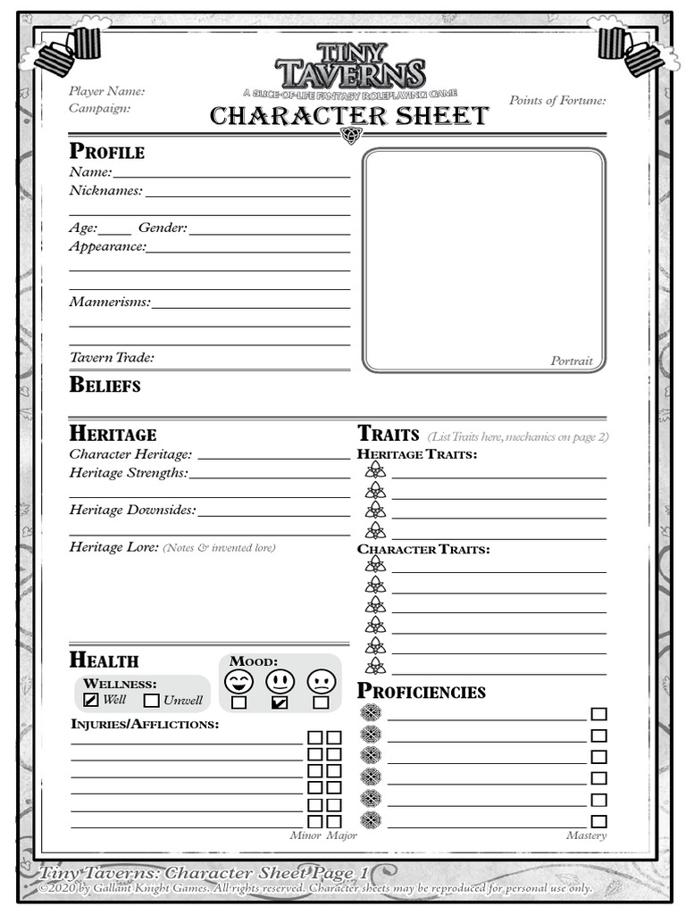 Tiny Taverns - Fillable Character & Tavern Sheets | Download Free PDF | Role Playing Games ...