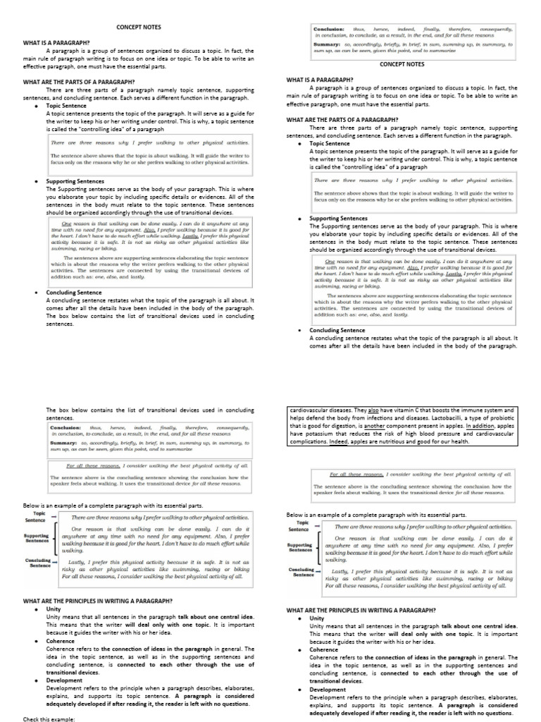 Concept Notes COMPOSING PARAGRAPHS | PDF | Paragraph | Dietary Fiber