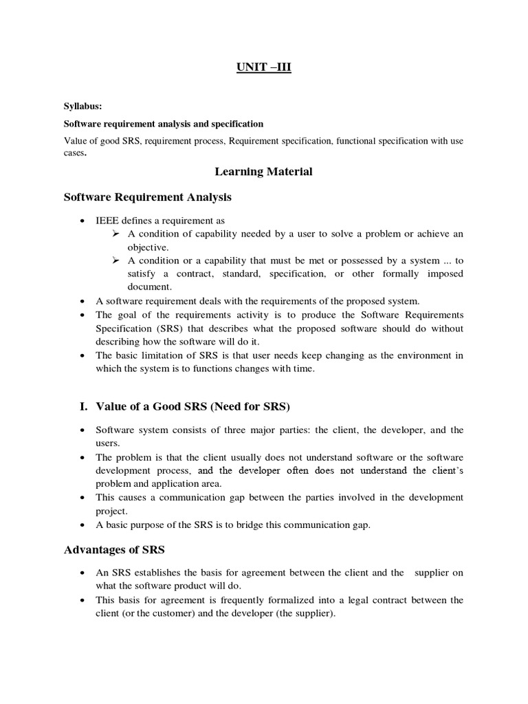 SE Unit 3 Learning Material | PDF | Use Case | Specification (Technical Standard)