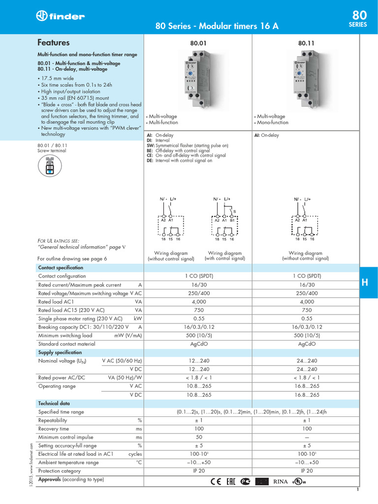 Features: 80 Series - Modular Timers 16 A | PDF | Alternating Current | Switch