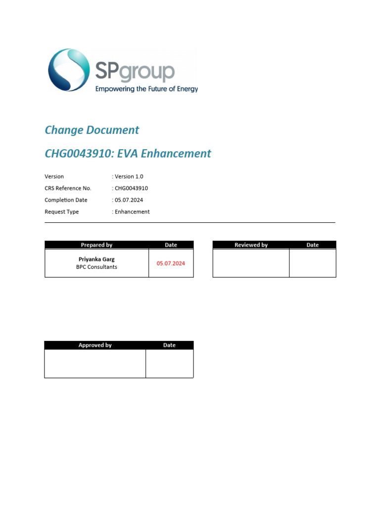 Change Document-Report For EVA Enhancement CHG0043910 | PDF ...