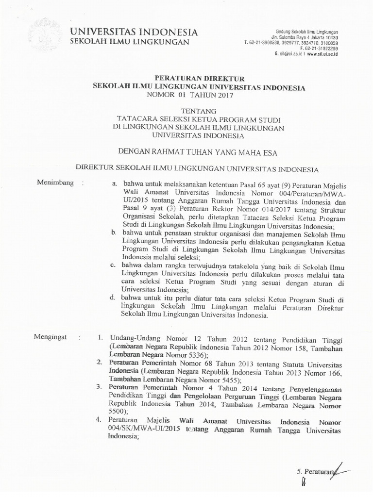 Peraturan Direktur SIL UI No.01 THN 2017 | PDF