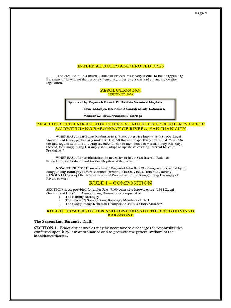 Internal Rules and Procedures | PDF | Taxes | Committee