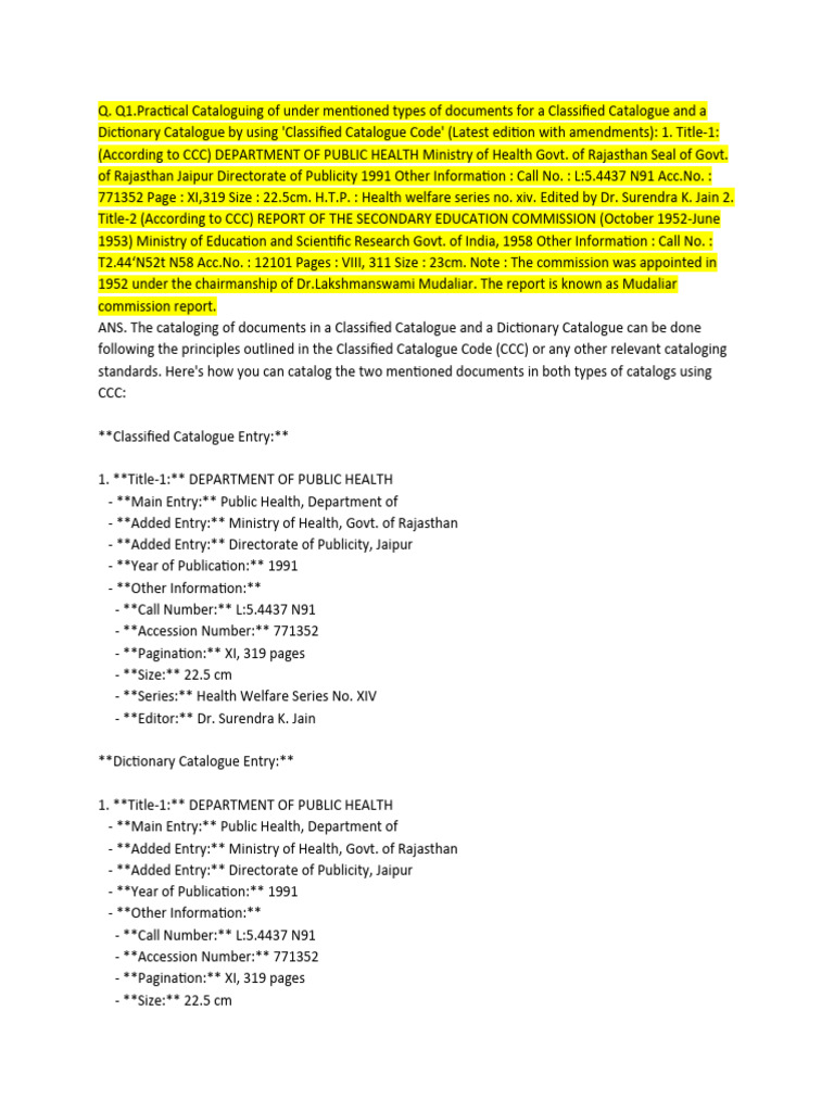 BLS-106 Library Catalouguing Classified Catalogue Code | PDF ...