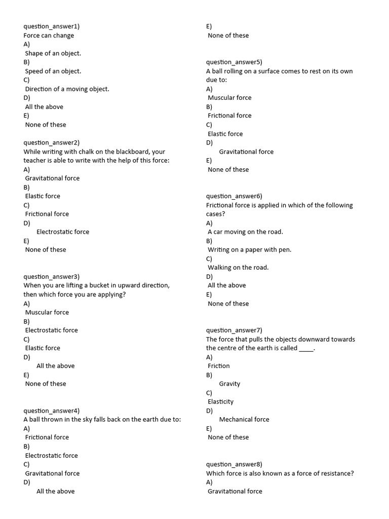 MCQ Force | PDF | Force | Machines