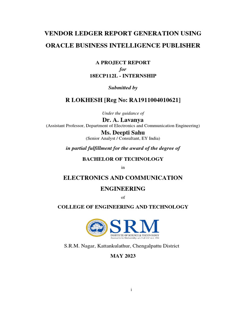Vendor Ledger Report Using Oracle BI | PDF | Databases | Sql