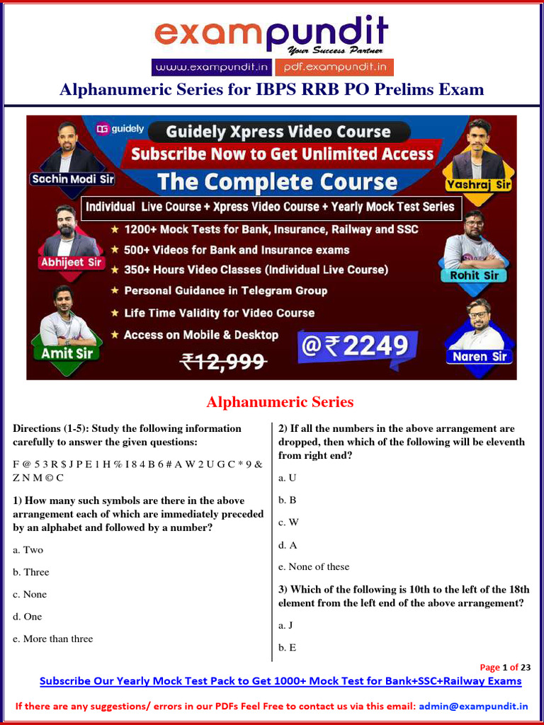 Alphanumeric Series Questions PDF For Ibps RRB Po Prelims Exam | PDF | Writing | Phonetics