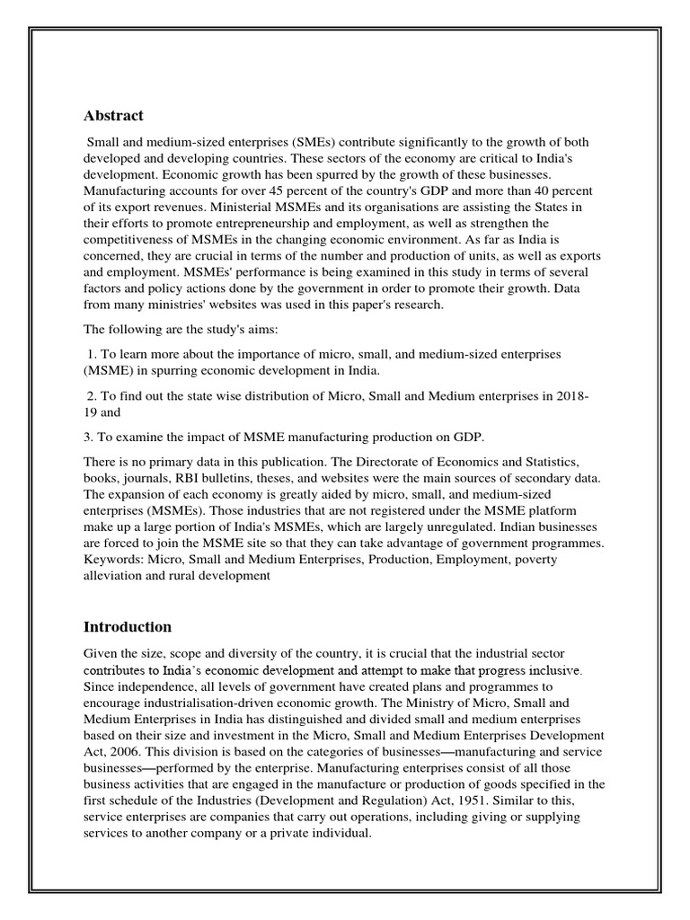 Msme Research Project | PDF | Small And Medium Sized Enterprises ...