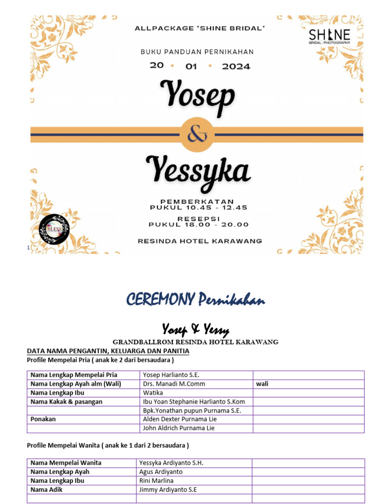 Buku Panduan - Pernikahan Yosep & Yessy | PDF