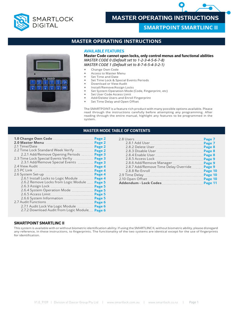 Smartlinc2 and SmartPoint Master Operating Instruction v1.0 - 9109 ...