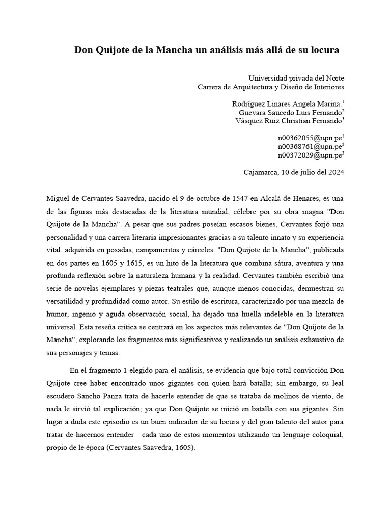 Don Quijote de La Mancha Un Análisis Más Allá de Su Locura | PDF | Don ...