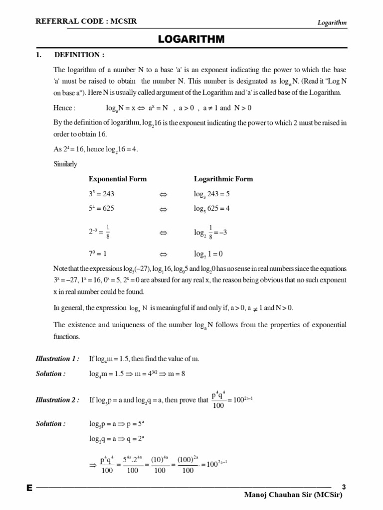 02 Logarithm 1718280523801 | PDF | Logarithm | Exponentiation