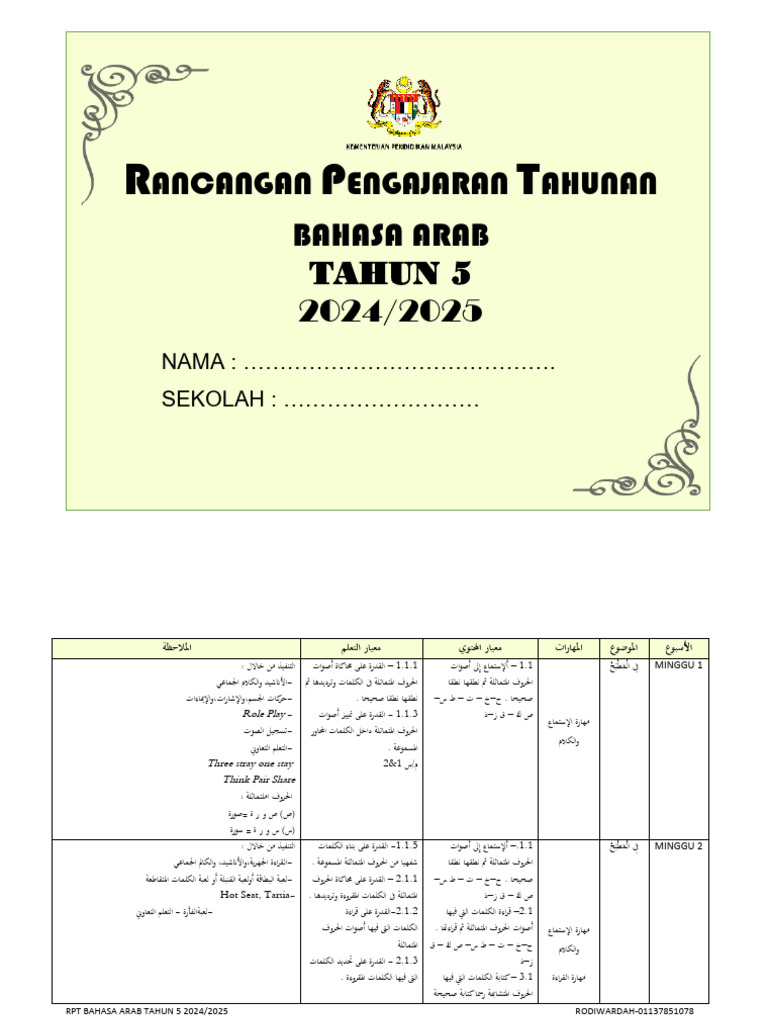 RPT_BAHASA_ARAB_TAHUN_5_SEMAKAN_2017_KEGUNAAN_MAC_2024_MAC_2025_ | PDF