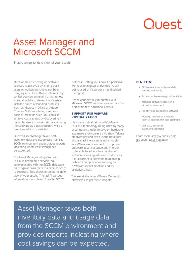 Asset Manager and Microsoft SCCM Datasheet 69196 | PDF | Virtualization | Software