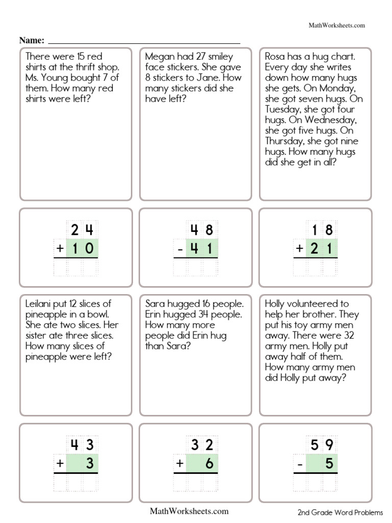2nd Grade Word Problem Worksheets Book6 | PDF