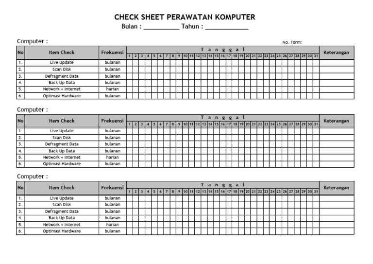03. Check Sheet Perawatan Computer | PDF
