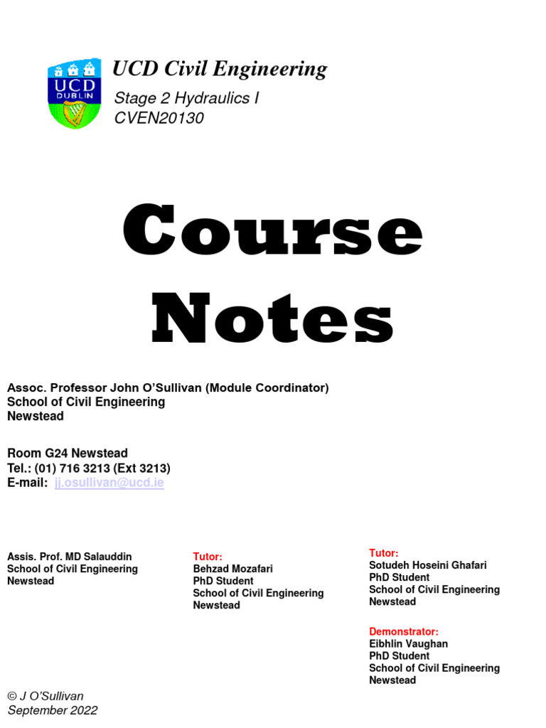 CVEN20130 Student Notes 2022-23 (All Sections) | PDF | Fluid Mechanics ...