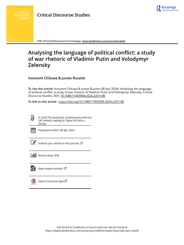 Analysing The Language of Political Conflict A Study of War Rhetoric of ...