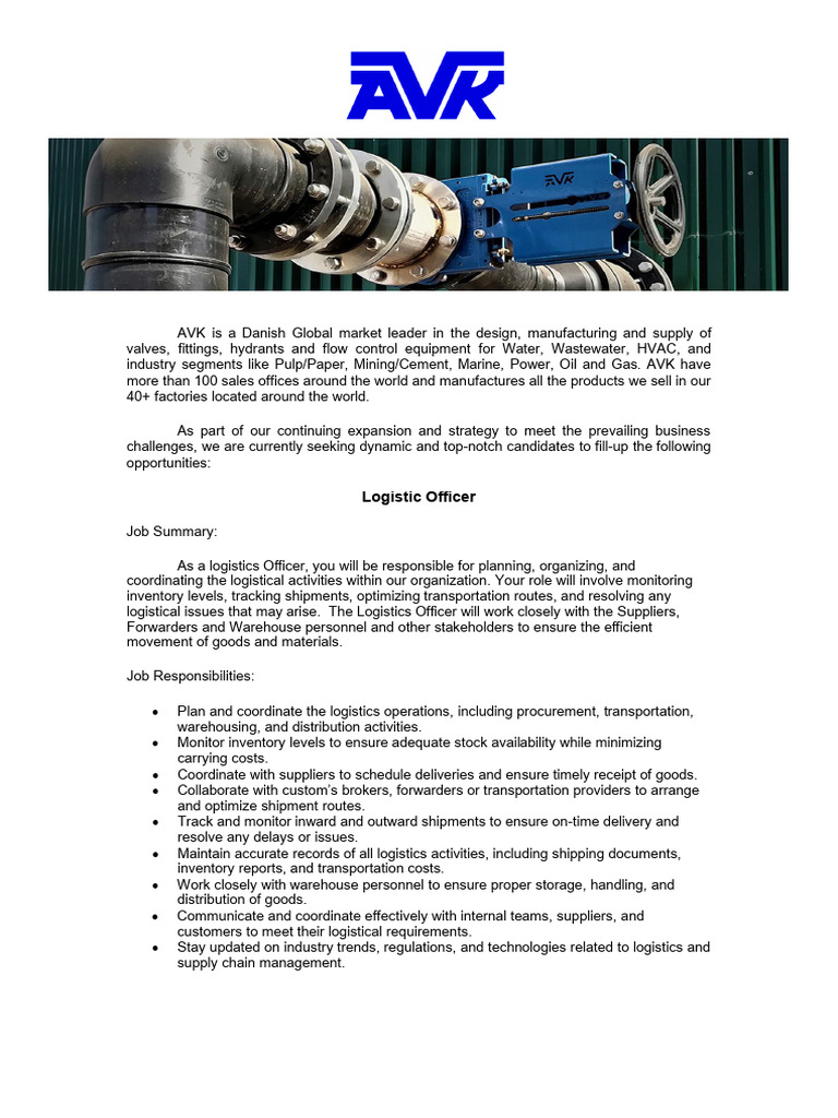 Logistics Officer Job Description | PDF | Logistics | Supply Chain