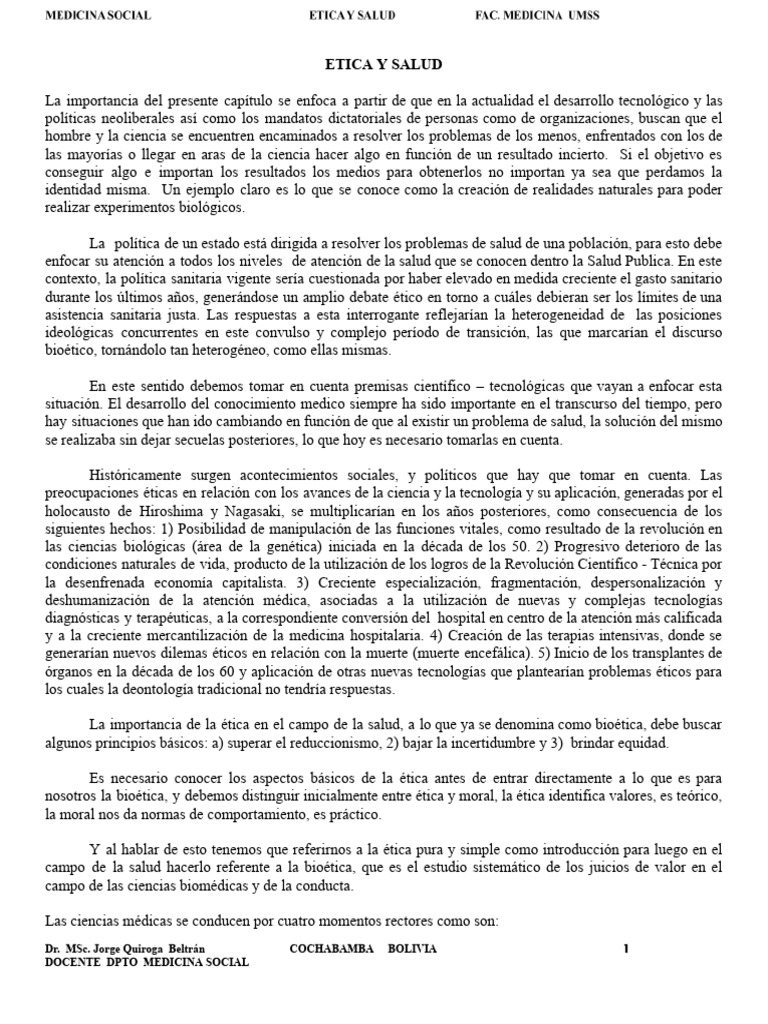 ETICA Y SALUD Dr. Jorge Quiroga | PDF | Moralidad | Humano