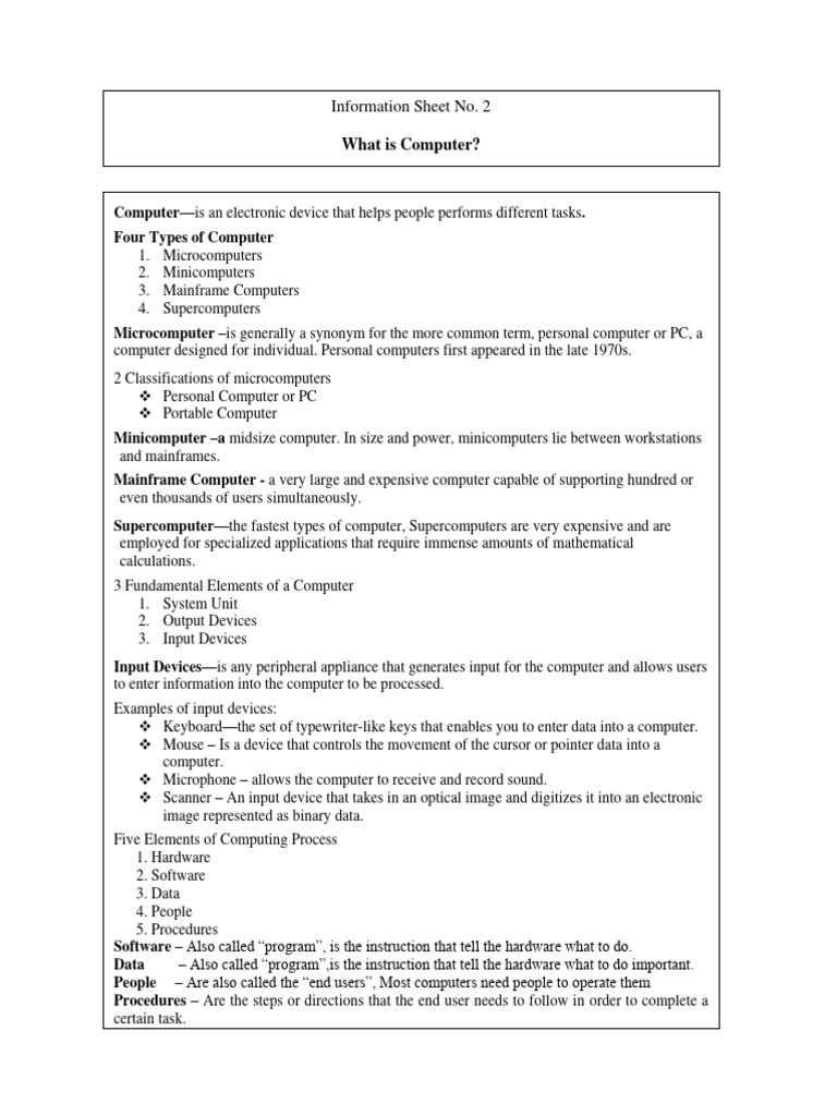 2nd Meeting PRELIMIntroduction To Computing | PDF | Printer (Computing) | Personal Computers