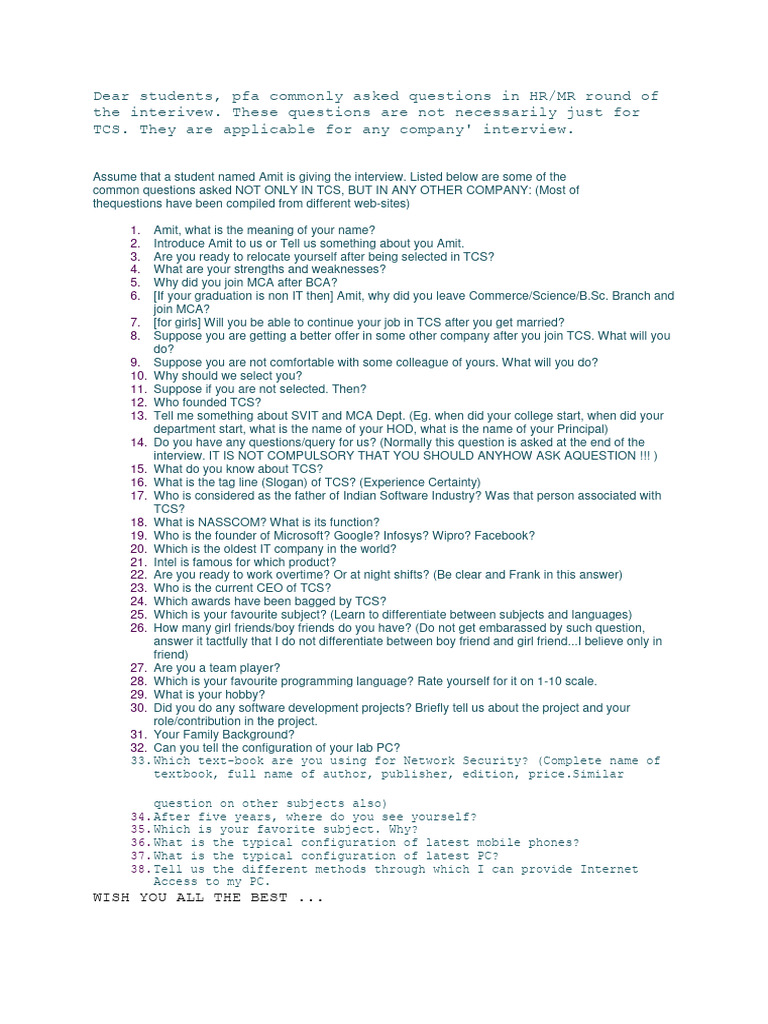 HR - Questions - List FOR Placement | PDF | Information Technology | Computer Science