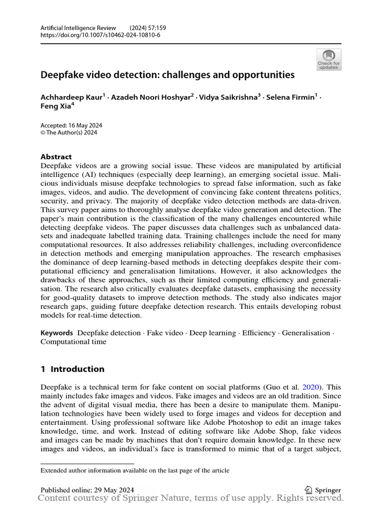 Deepfake Video Detection Challenges and Opportunities | PDF | Deep ...