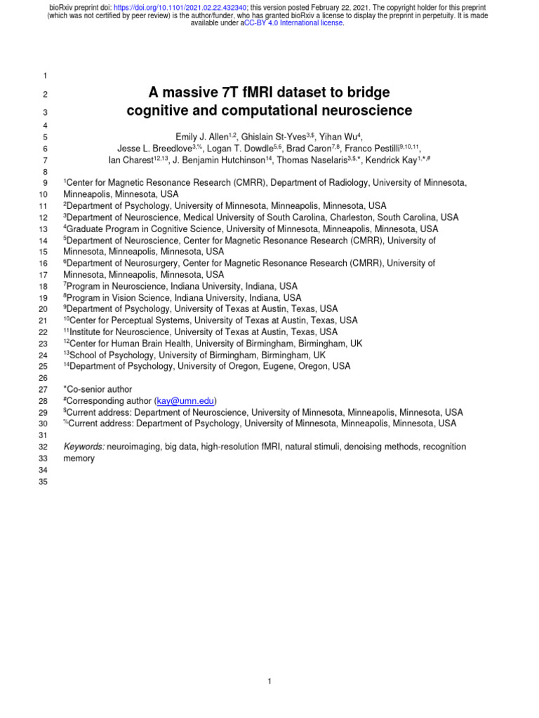 A Massive 7T FMRI Dataset To Bridge Cognitive and | PDF | Functional ...