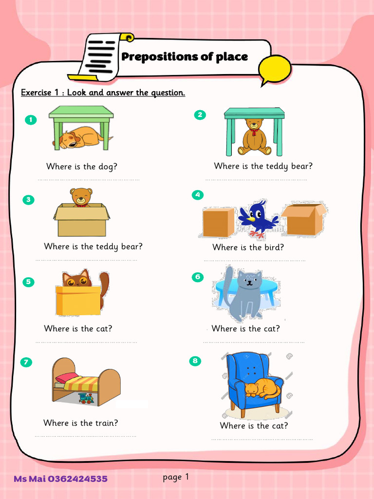 Prepositions of Place Exercises PDF | PDF