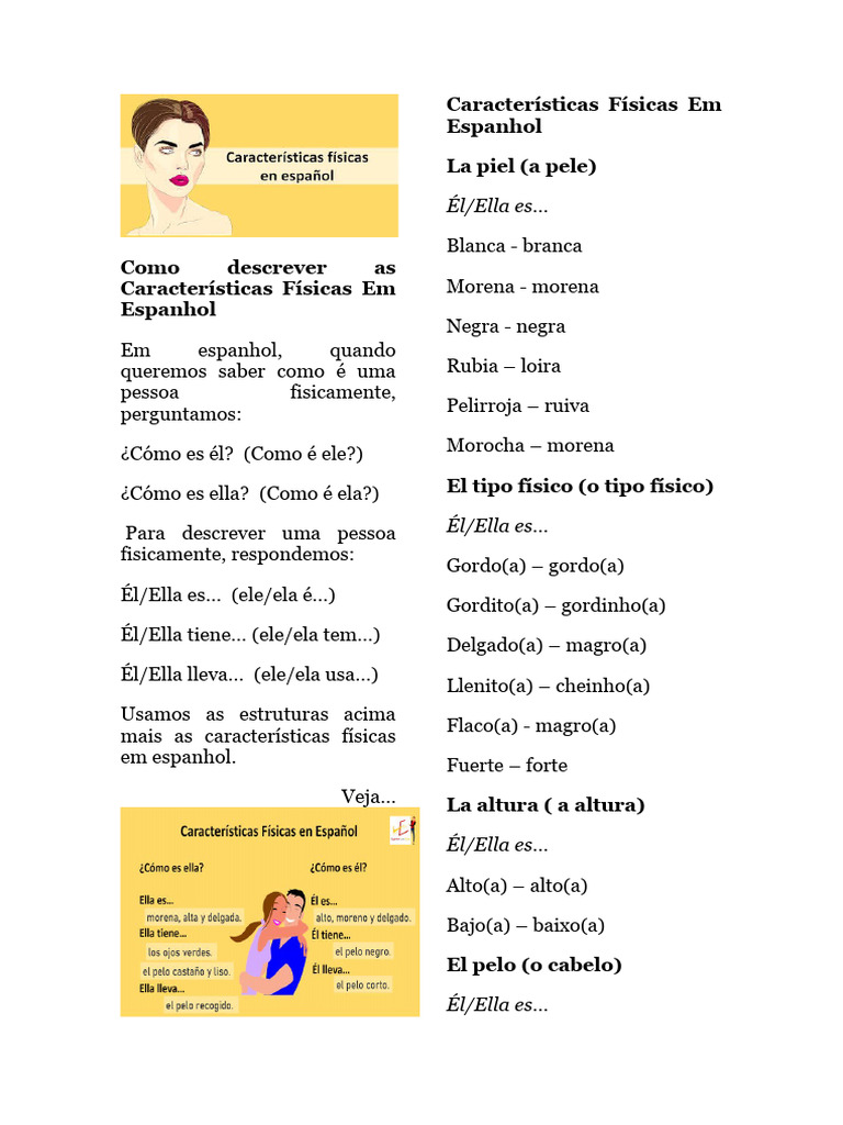 Como Descrever as Características Físicas Em Espanhol | PDF