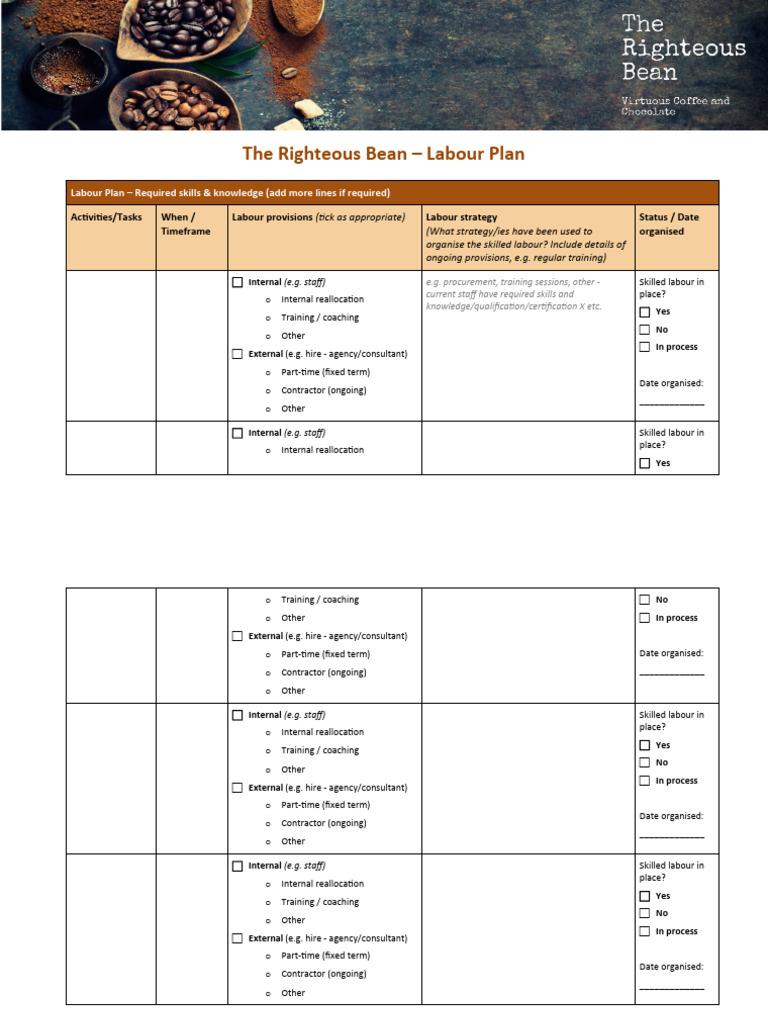 BSBOPS601 - The Righteous Bean Labour Plan | PDF | Consultant | Business