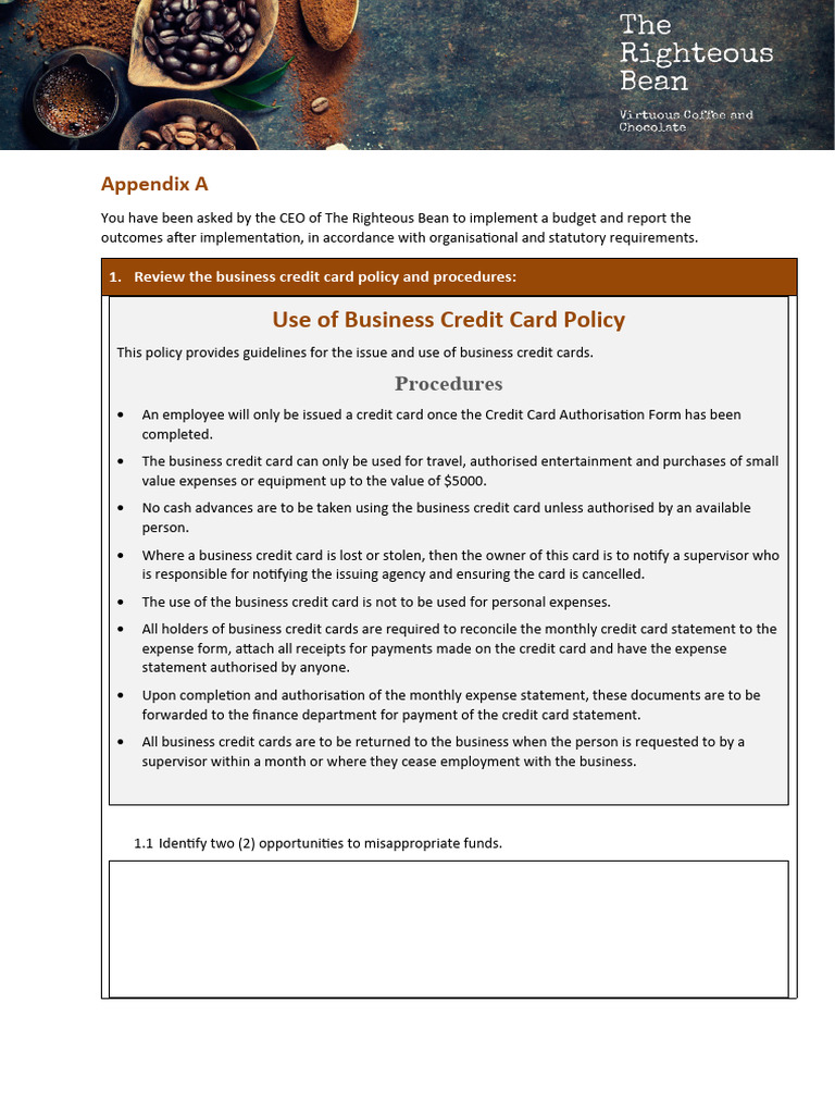 BSBFIN601 Project 2 Appendix A | PDF | Credit Card | Procurement