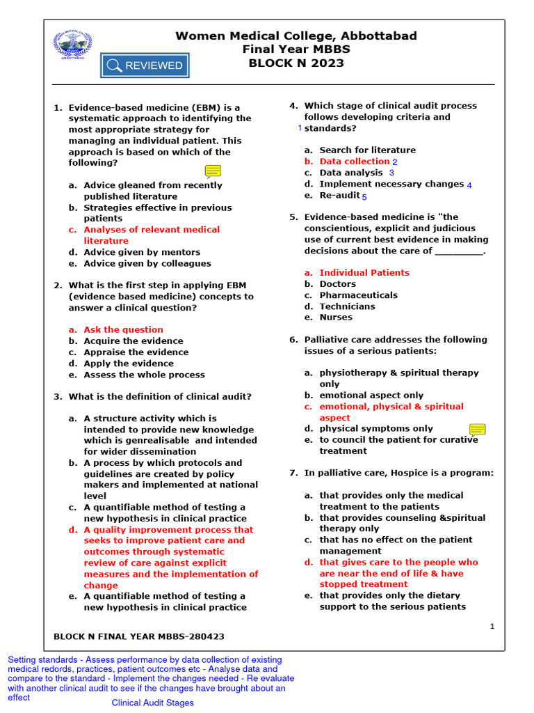 Final Revised WMC N With Explanations | PDF | Anemia | Evidence Based Medicine