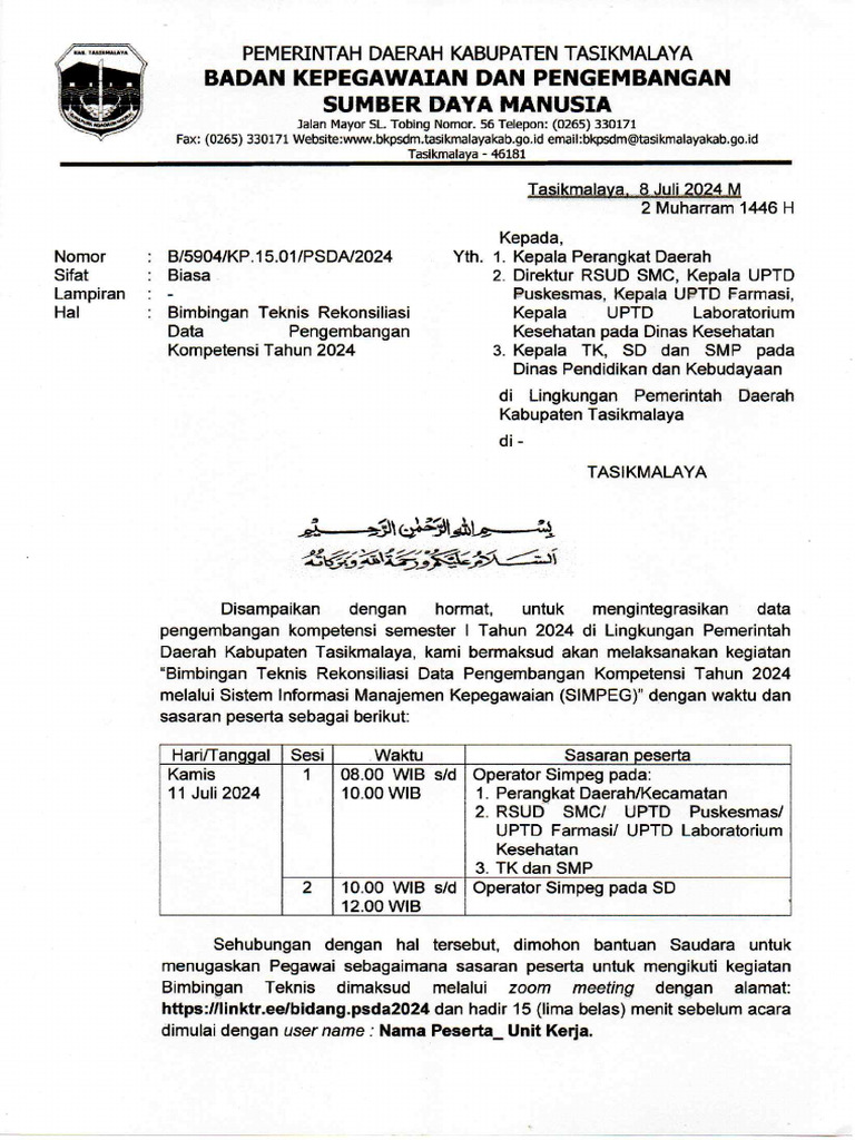 Bimtek Rekonsiliasi Data PK 2024 | PDF