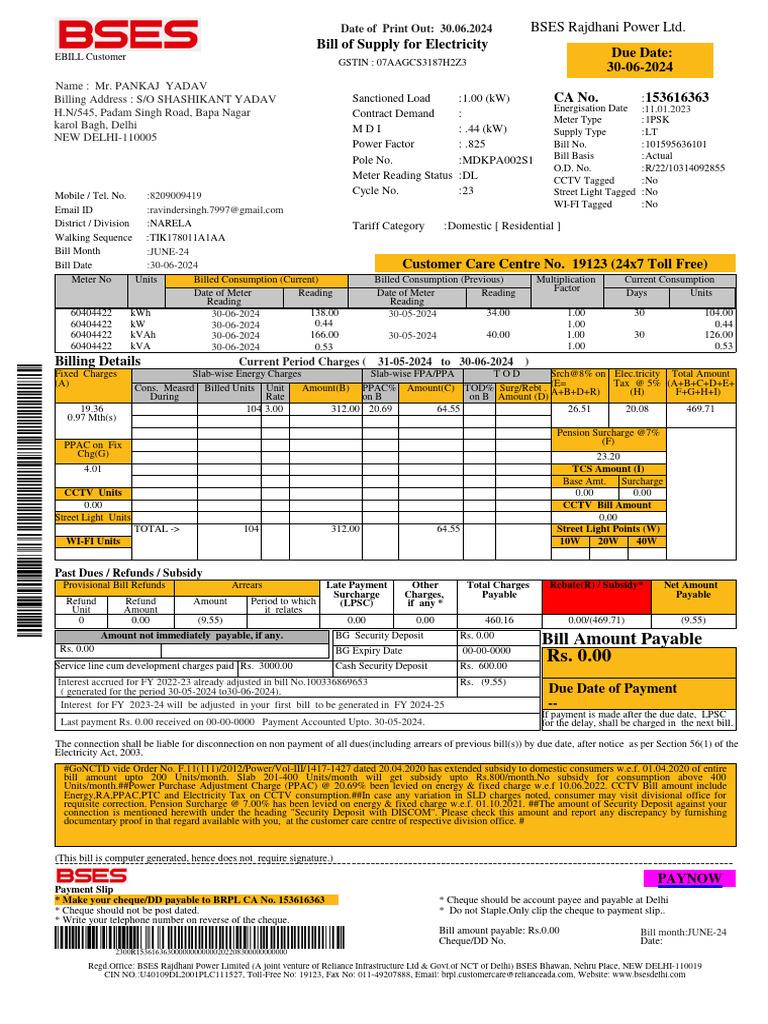 Bill Pankaj | PDF | Cheque | Payments